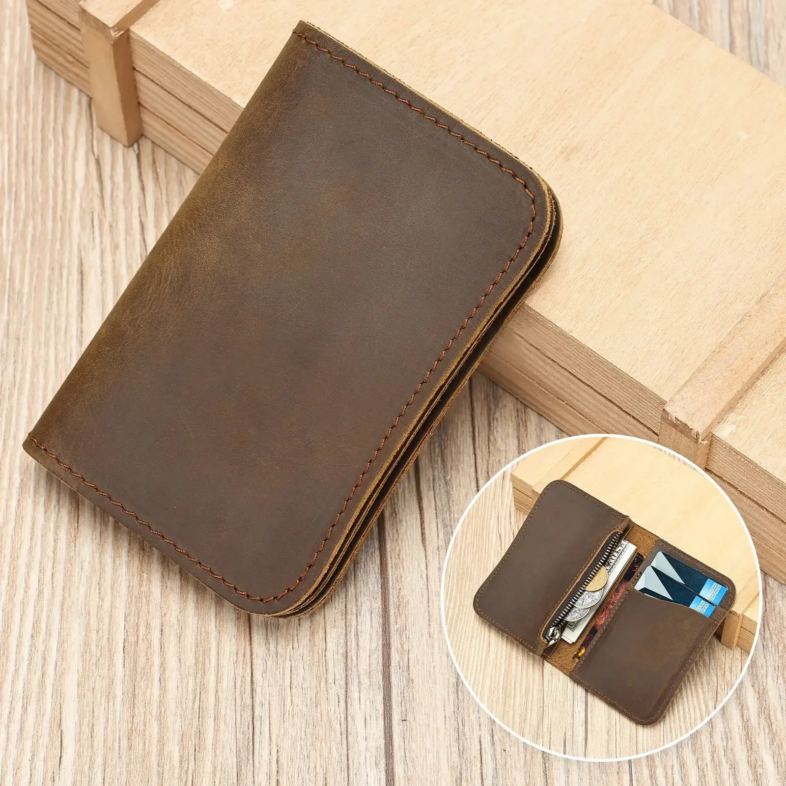 High-End Handmade Wallet Bi-Fold Thin Portable Travel Zero Money ...