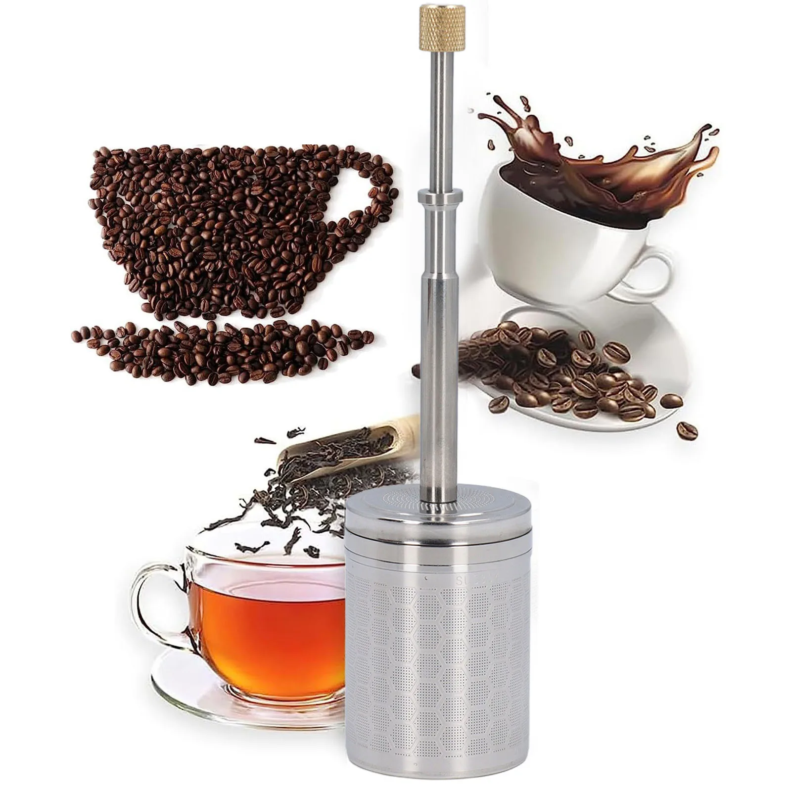 Press Type Coffee Infuser Stainless Steel Spring Drive Strainer ...