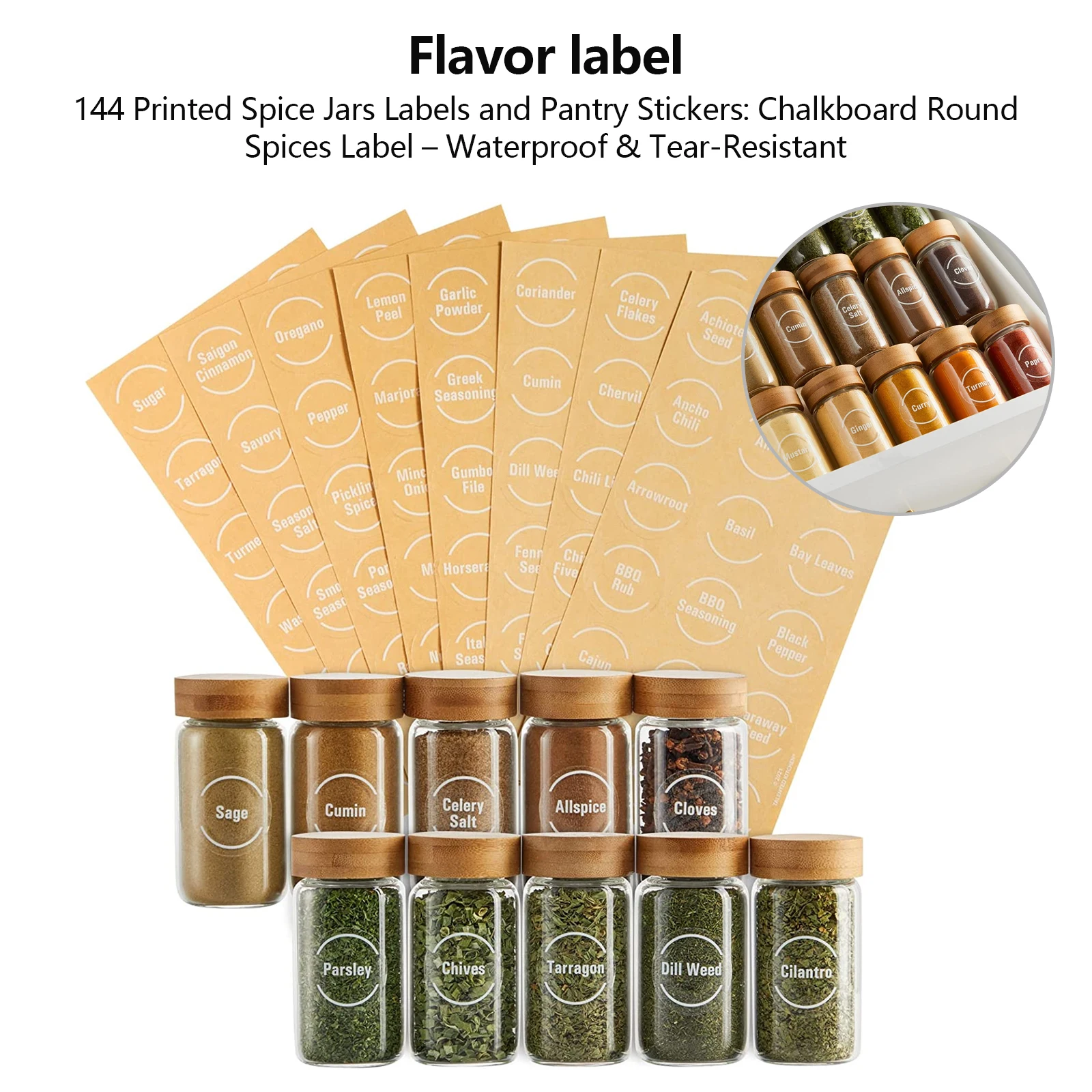 144-Printed-Spice-Jars-Labels-and-Pantry-Stickers-Chalkboard-Round ...