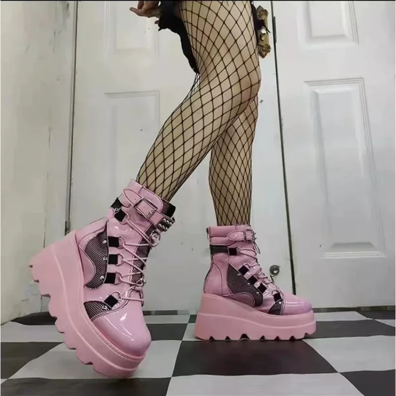 Botas-Punk-rosas-para-mujer-botas-con-plataforma-con-cremallera-para ...