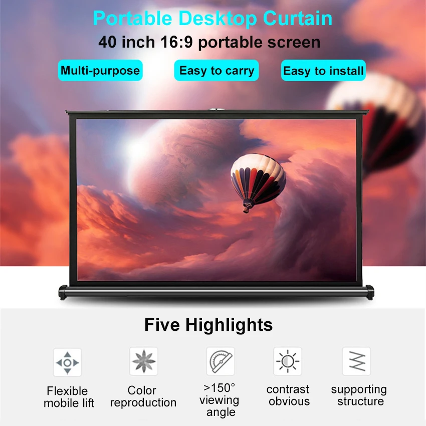 40-inch-Portable-Projector-Screen-HD-16-9-Pull-Up-Tabletop-Projection ...