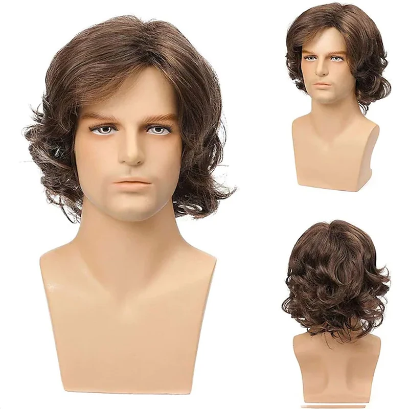 HAIRJOY Homem Cabelo Sintético Castanho Curto Em Camadas Peruca ...