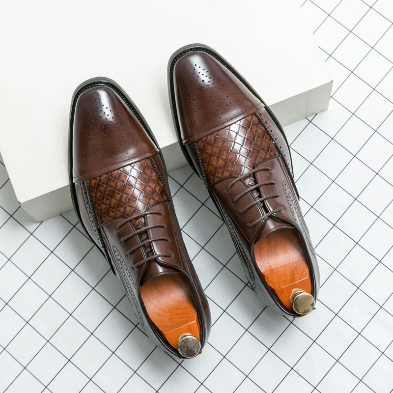 Weaving Formal Shoes For Men Brown Leather Men's Shoes Fashion ...