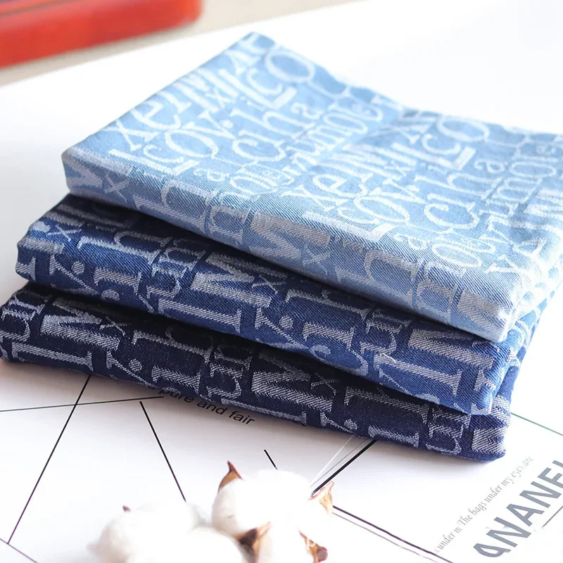 45x147cm Autumn And Winter Letter Jacquard Washed Denim Fabric For Diy ...