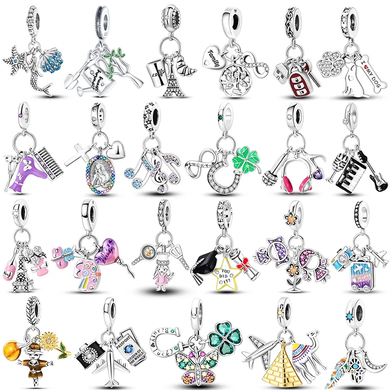 Silver Plated Lucky Clover Charms Travel Aircraft Butterfly Cat Beads ...