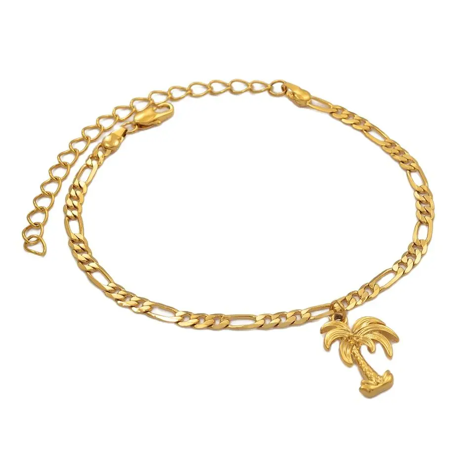 Anniyo Coconut Tree Anklets Gold Color Jewelry Plant Charm Palm Foot ...