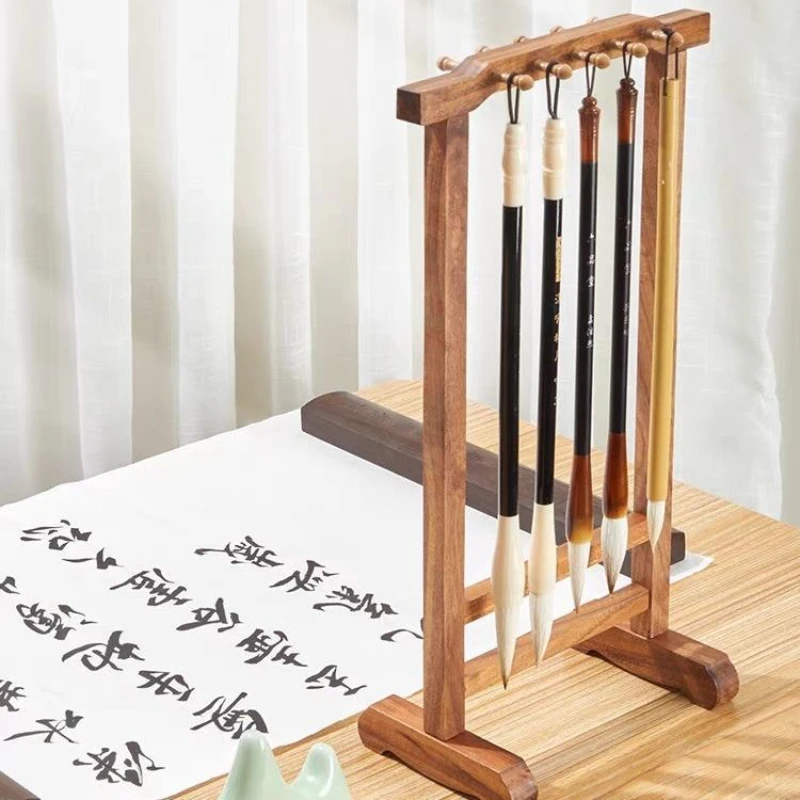 Calligraphy Brushes Pen Holder Rosewood Brush Pen Hanging 10 Needles ...