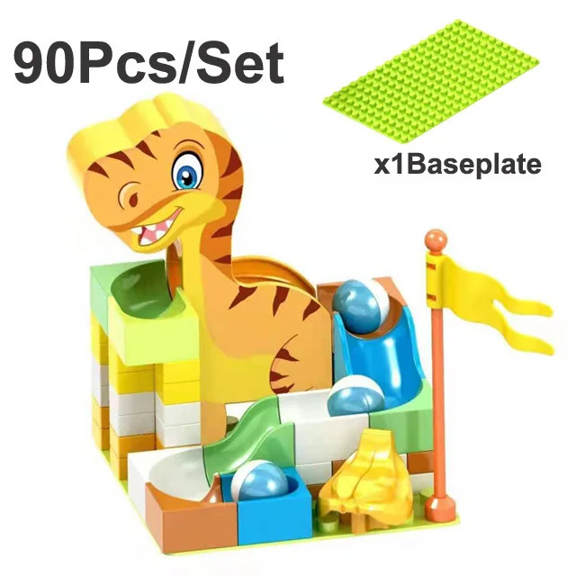 Dinosaur Marble Race Run Big Blocks Plastic DIY Building Blocks Funnel ...