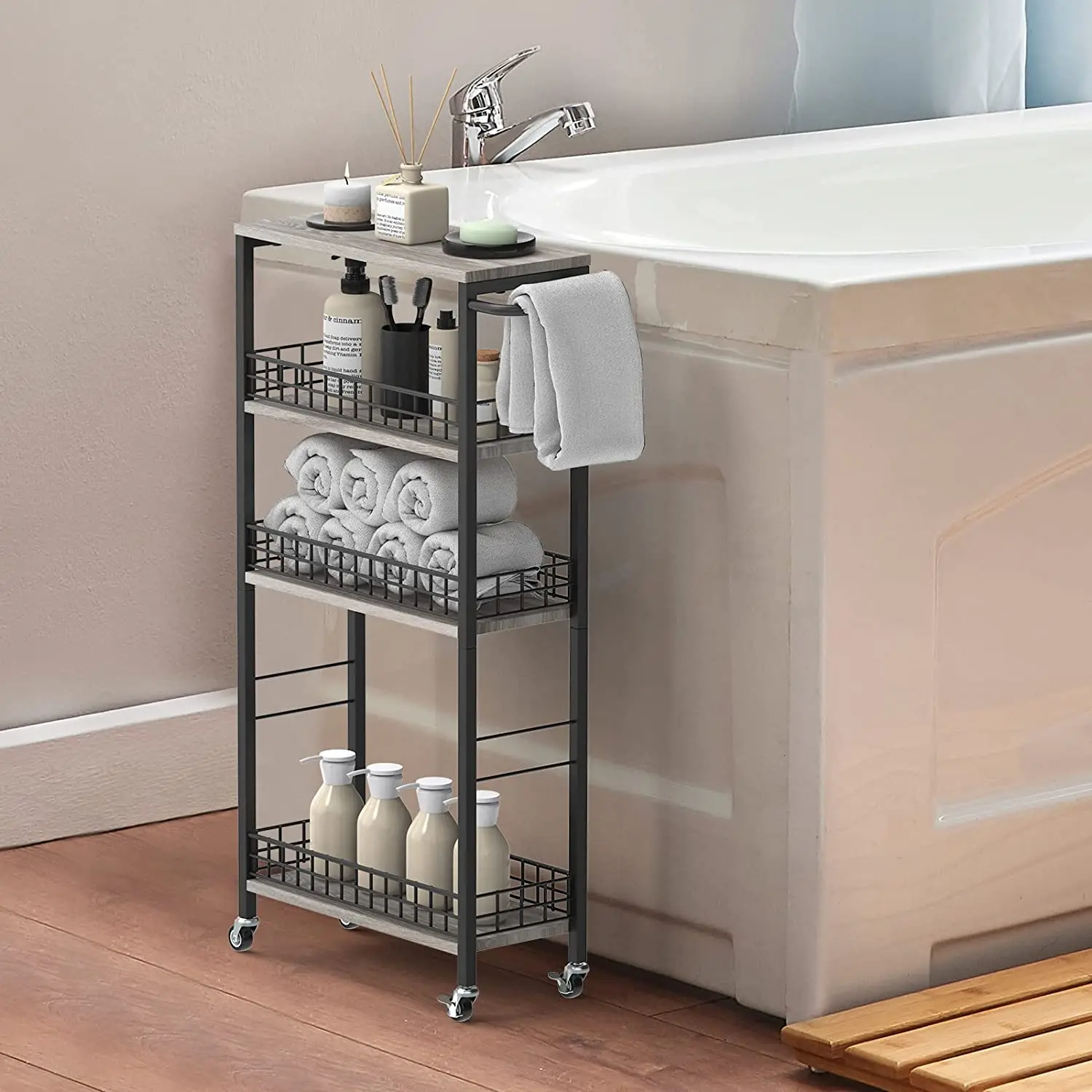 4-Tier-Slim-Storage-Cart-Narrow-Laundry-Cart-on-Wheels-Utility-Kitchen ...