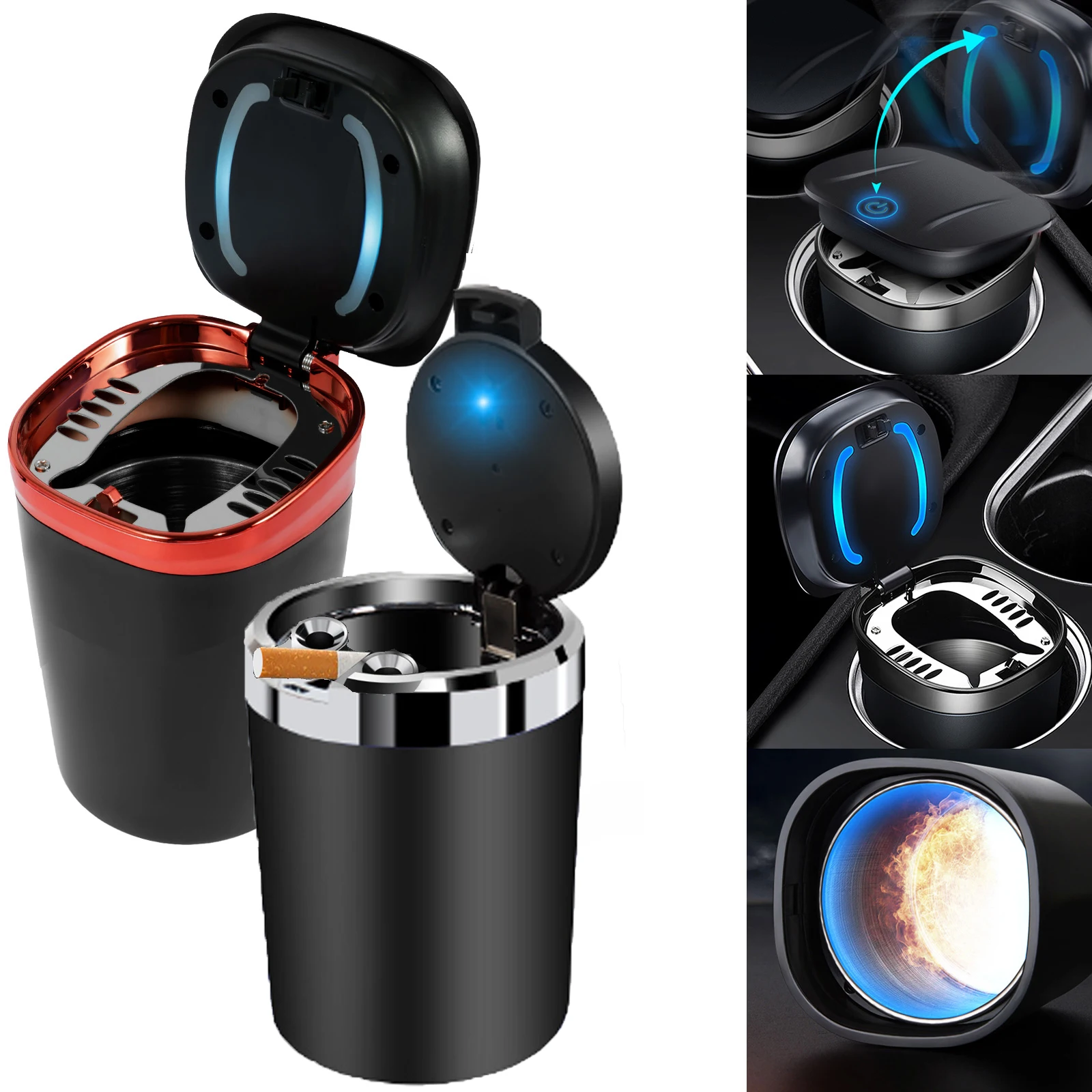 Car-Ashtray-With-Lid-With-LED-Light-Ashtray-Car-Interior-Ashtray-Flame ...