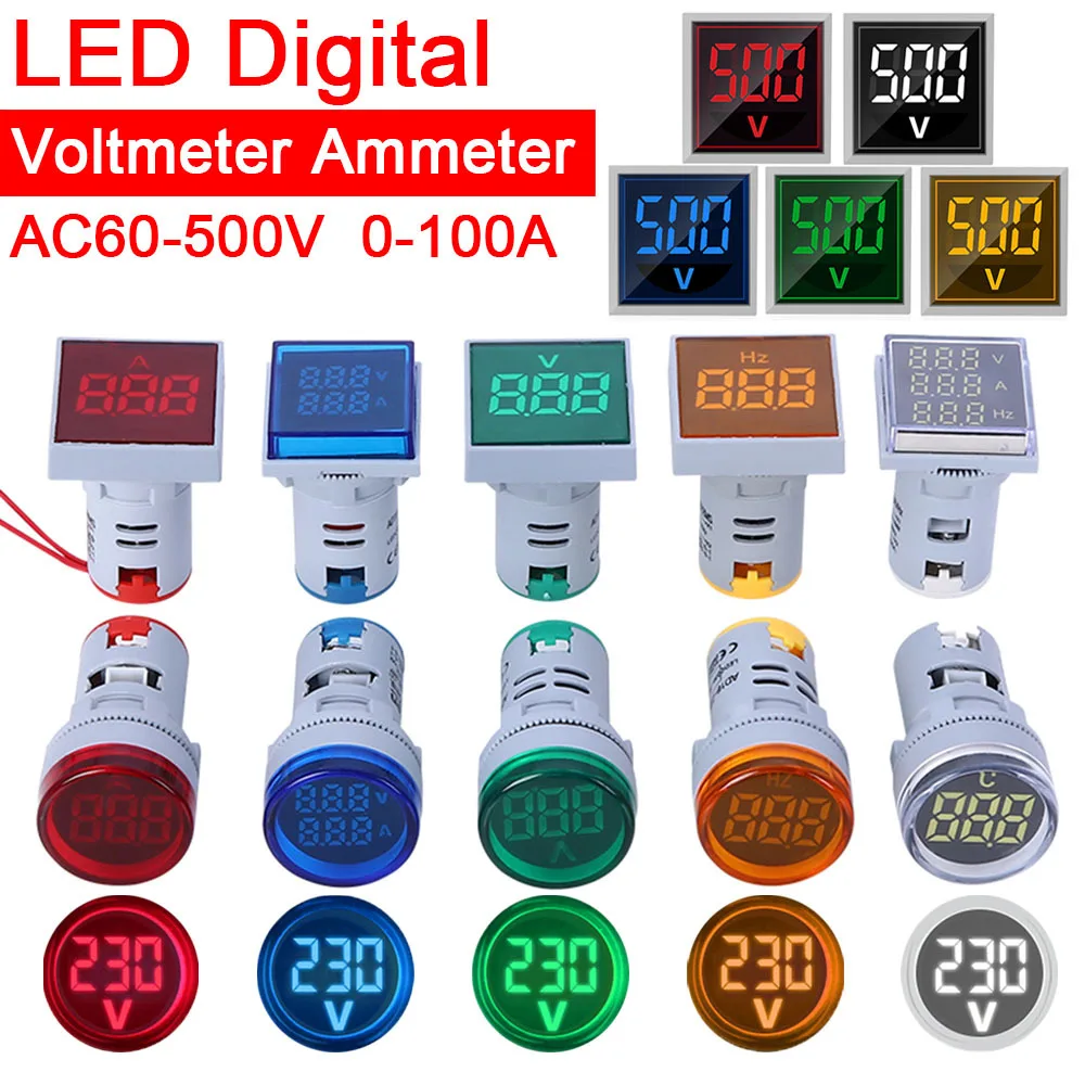 LED Digital Voltmeter Ammeter Hertz AC 60-500V 1-100A 22MM HZ Signal ...