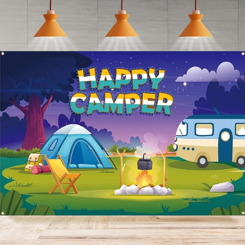 Happy-Camper-Photography-Backdrop-Camping-Themed-Baby-Shower-Poster ...