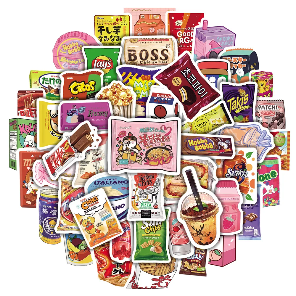 50Pcs-Cartoon-Snacks-Food-Graffiti-Stickers-Waterproof-Phone-Bike ...