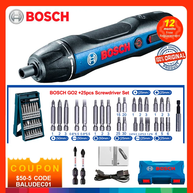 BOSCH juego de destornilladores eléctricos Go2, 3,6 V, Bosch GO (GEN 2 ...
