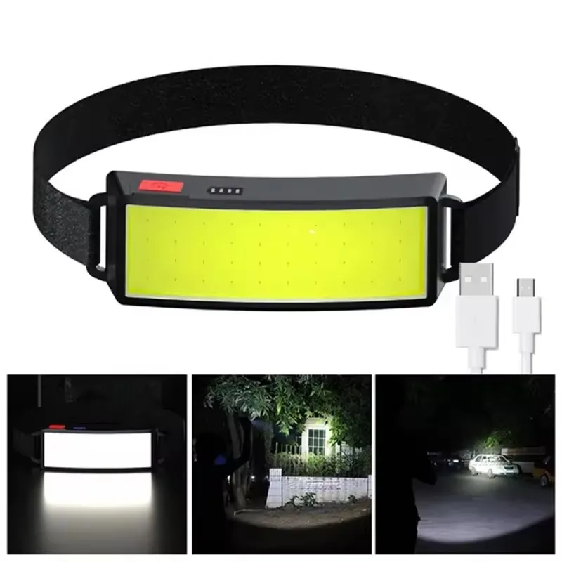 Super Bright COB LED Head Flashlight USB Rechargeable Headlamp with ...