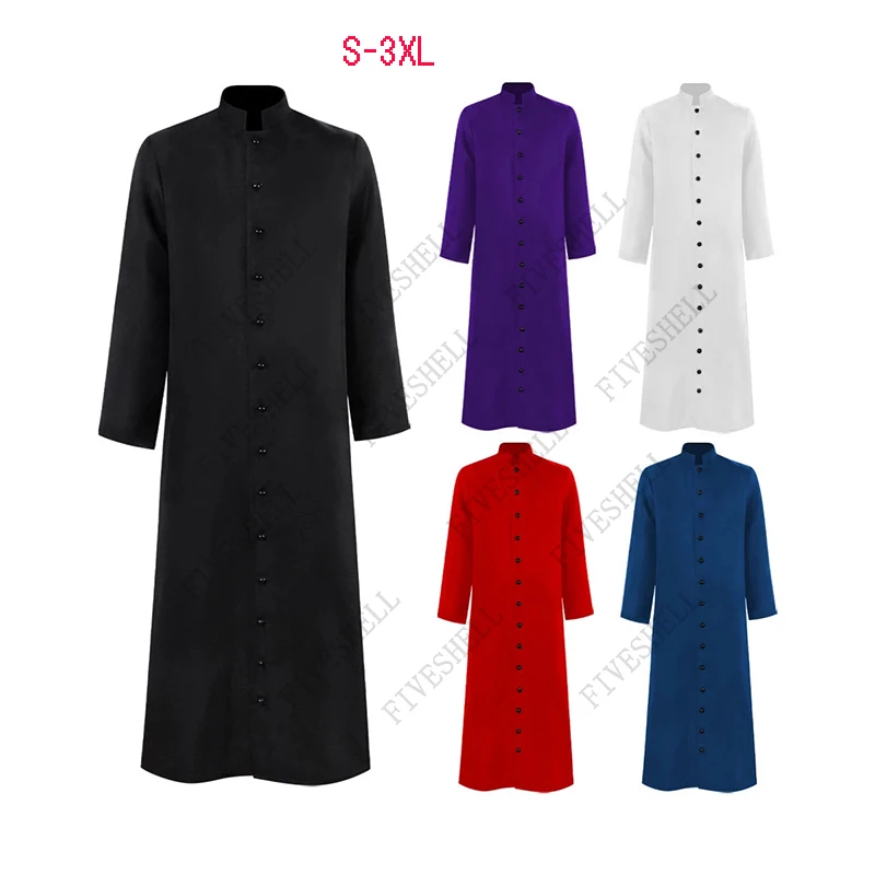 Medieval-Church-Priest-Robe-Trench-Jacket-Cassock-Clergy-Preacher-Men ...