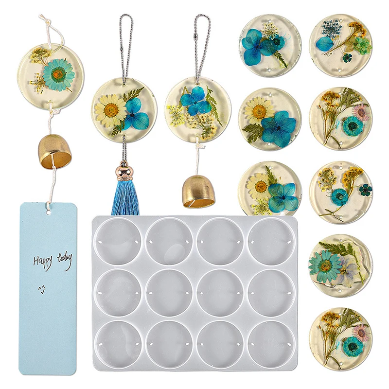12pcs-set-Round-Goo-Cards-Mold-Diy-Double-Hole-Pendant-Charms-Epoxy ...
