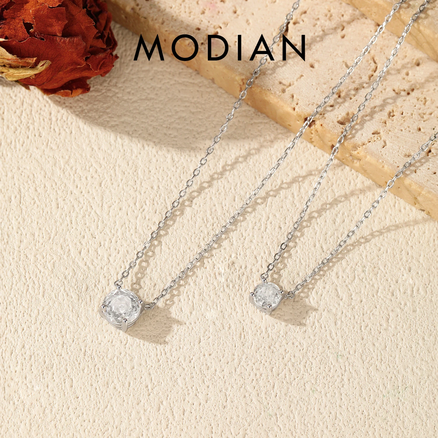 MODIAN 925 Sterling Silver Classic Round Rose Cut Clear Cubic Zirconia ...