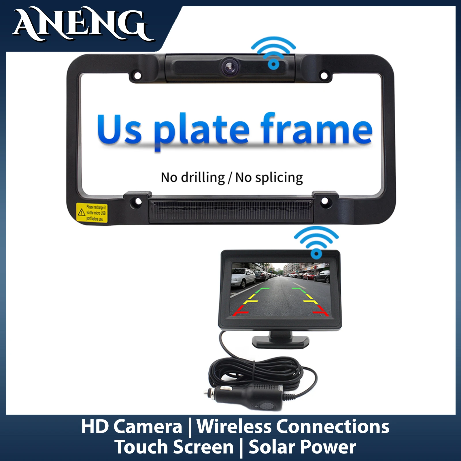 Solar Powered Us Car Wireless Rear View Backup Camera Digital License ...