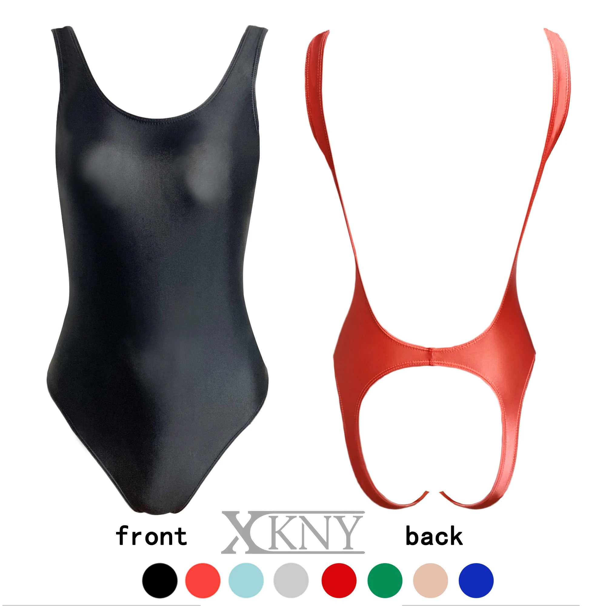 XCKNY satin silky One piece swimsuit sexy oil glossy swimsuit backless ...
