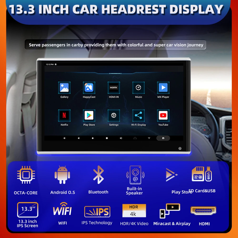 13-3inch-IPS-Headrest-Monitor-Display-atmosphere-light-Android-Tablet ...