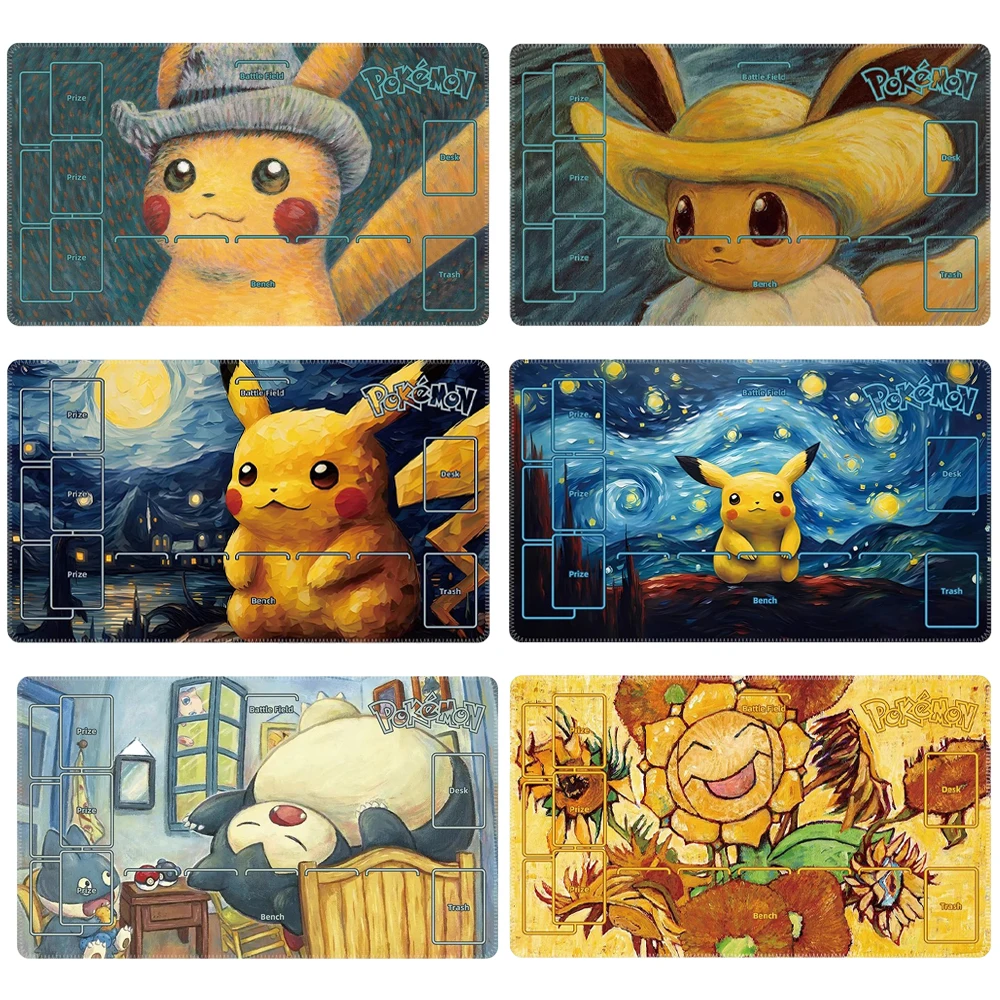 60*35*0.2Cm Cartoon Anime Pokemon Pikachu Van Gogh Card Battle Single ...