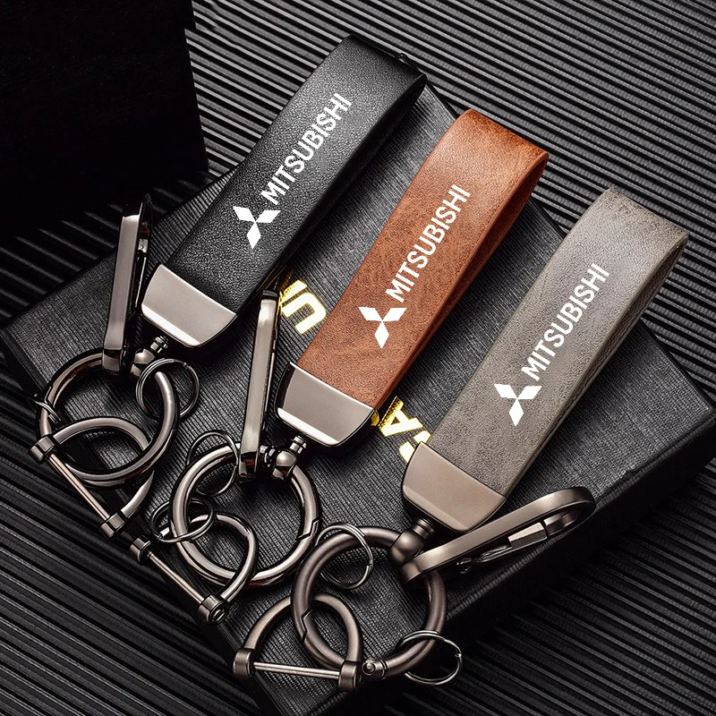 Leather-Car-Keychain-Key-Ring-For-Mitsubishi-Asx-Lancer-Outlander ...