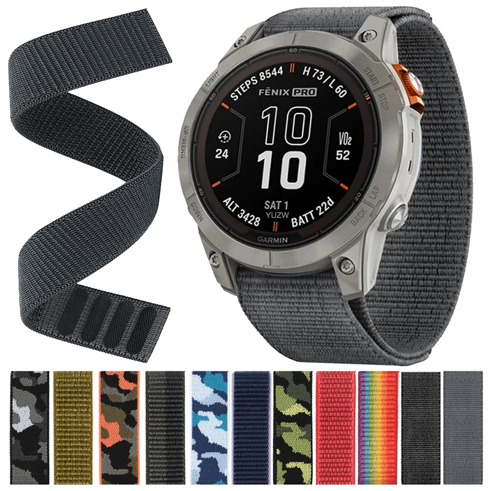 26-22mm-QuickFit-Nylon-Loop-Wacth-Strap-For-Garmin-Fenix-7X-7-Pro-6-6X ...