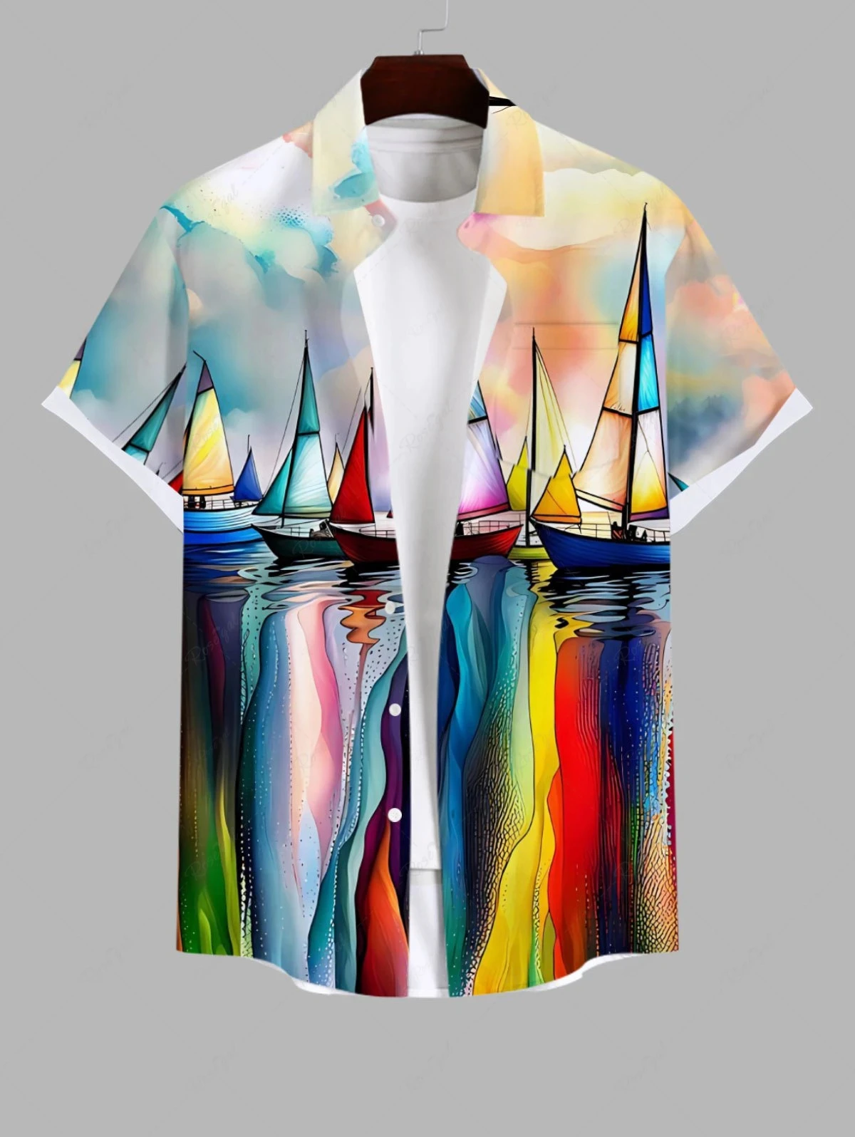 Summer Fashion Men's Hawaiian Shirt 3D Printing Short Sleeved Button ...
