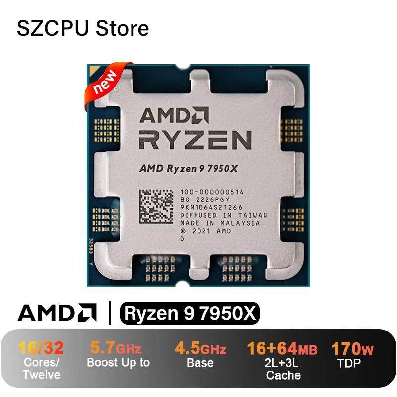 AMD-Ryzen-9-7950X-R9-7950X-CPU-Processor-4-5GHz-16-Core-32-Thread-5NM ...