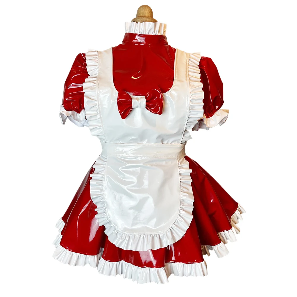 Sweet-Ruffles-Turtleneck-A-line-Maid-Dress-with-Apron-Vinyl-PVC-Leather ...