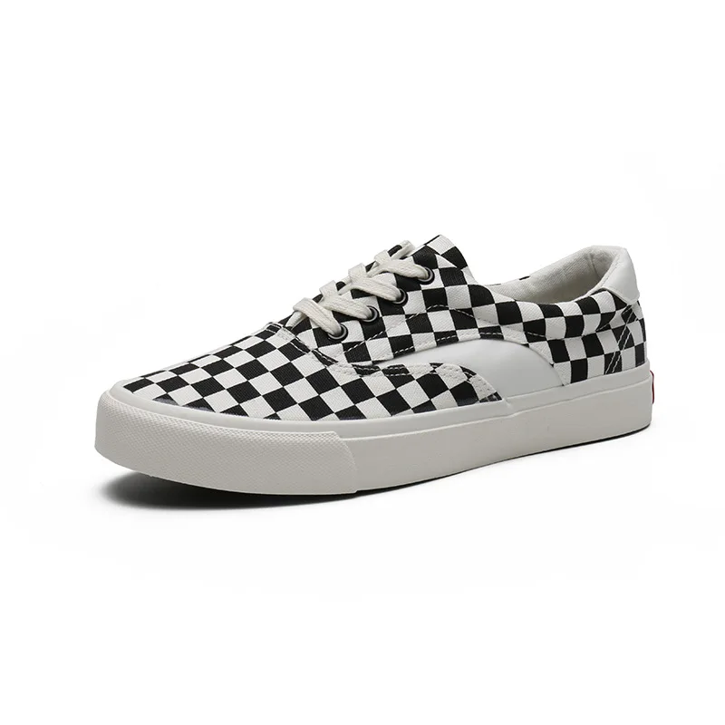Unisex-Size-Checkerboard-Grid-Sneakers-Women-Plus-Flat-Black-White ...