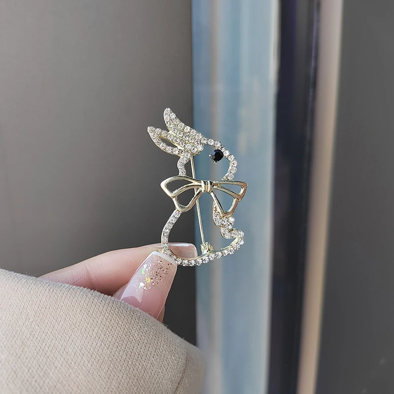 Cute Shiny Rhinestone Rabbit Brooches For Women Gold Color Crystal ...