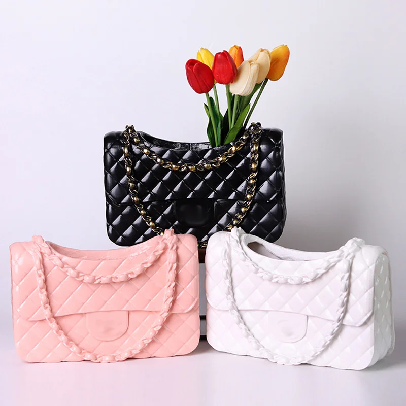 Flap-Handbag-Purse-Vase-Resin-Bags-Flower-Pot-Ceramic-Bag-Shaped-Flower ...