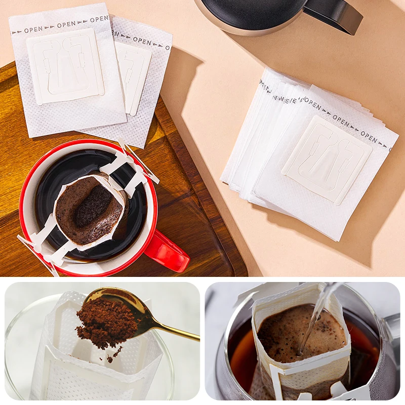 50PCS Coffee Filter Bags Disposable Drip Coffee Paper Pack Portable ...