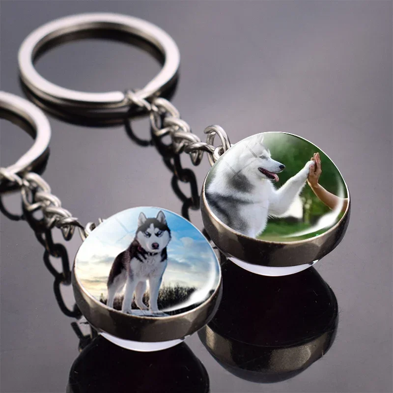 Animal-Key-Chain-Siberian-Husky-Key-Ring-Double-Side-Glass-Ball ...