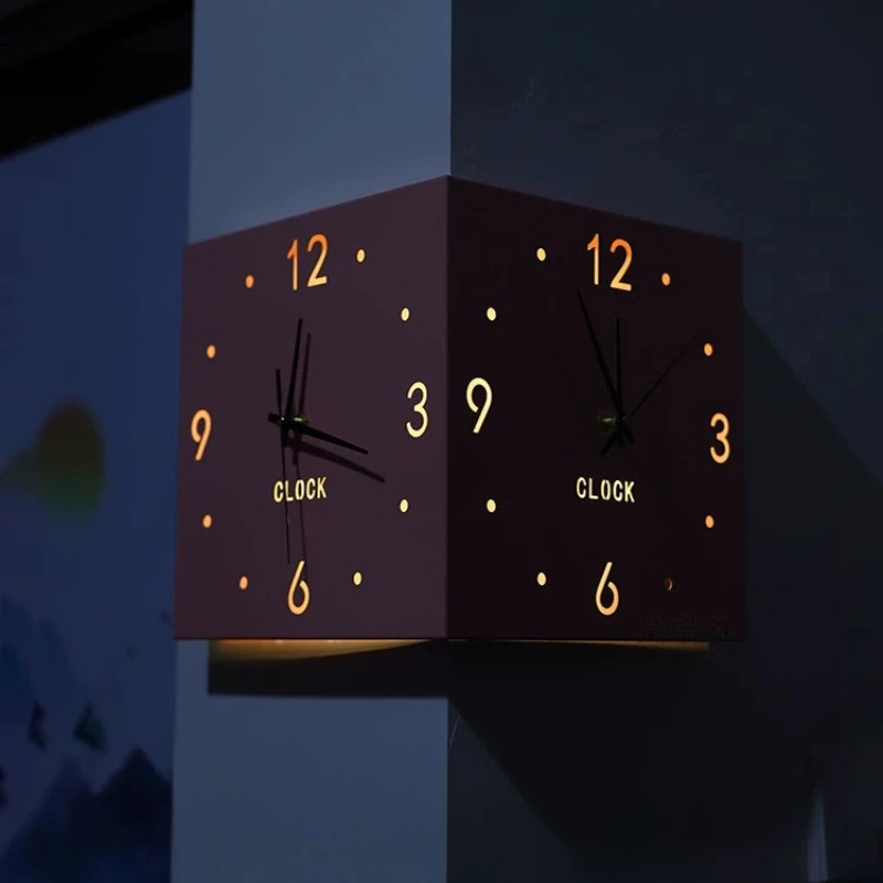 LED-Corner-Wall-Clock-Large-Double-Face-3D-Clocks-Home-Decor-Mute-Wall ...