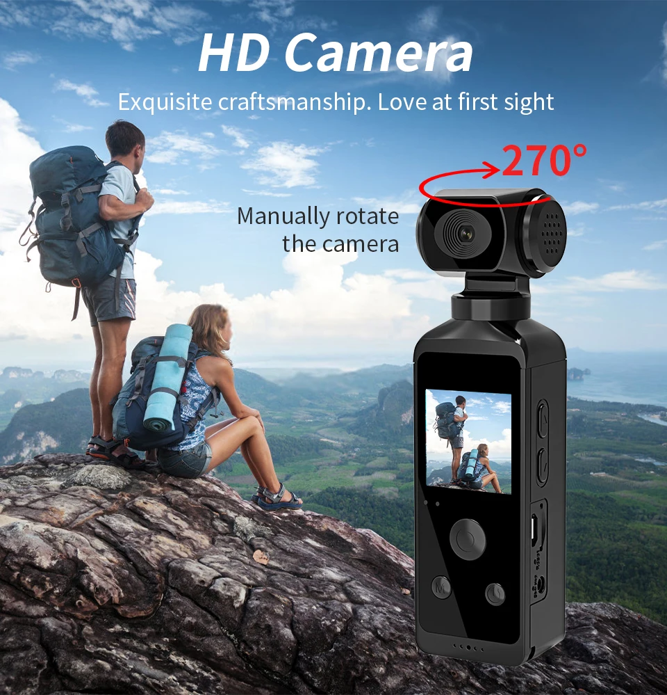4K HD Pocket Action Camera 270° Rotatable Wifi Mini Sports Camera with ...