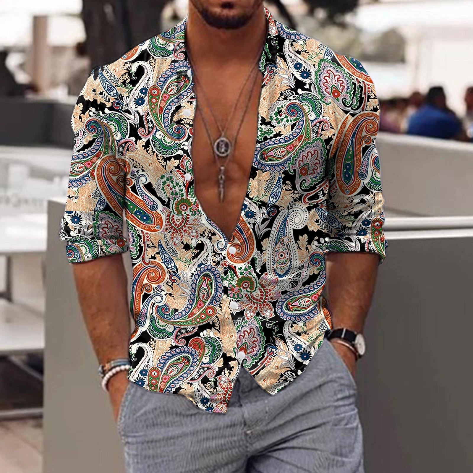 Ethnic Shirts Men Long Sleeve Autumn Winter Fashion Paisley Flower ...