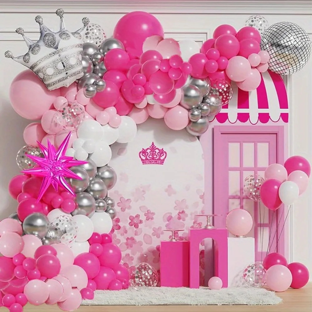 133PCS-Pink-Disco-Balloon-Garland-Arch-Set-with-Crown-and-Disco-Balls ...