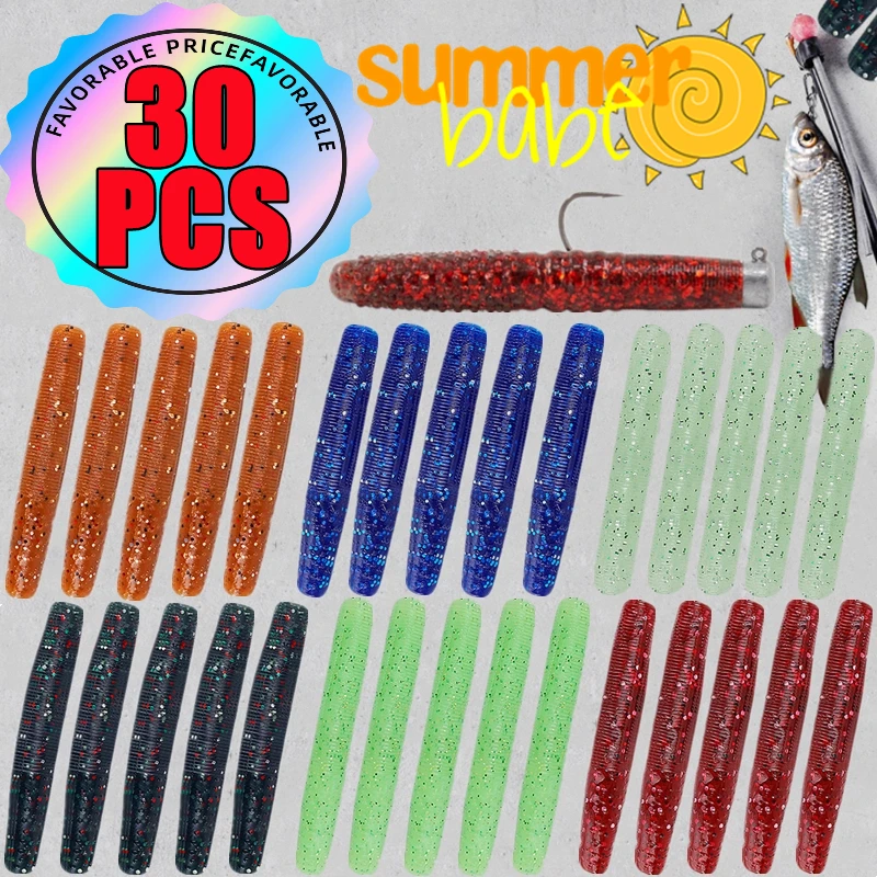 1-30PCS Floating Worms Bass Fishing Lure Soft Plastic Artificial Bait ...