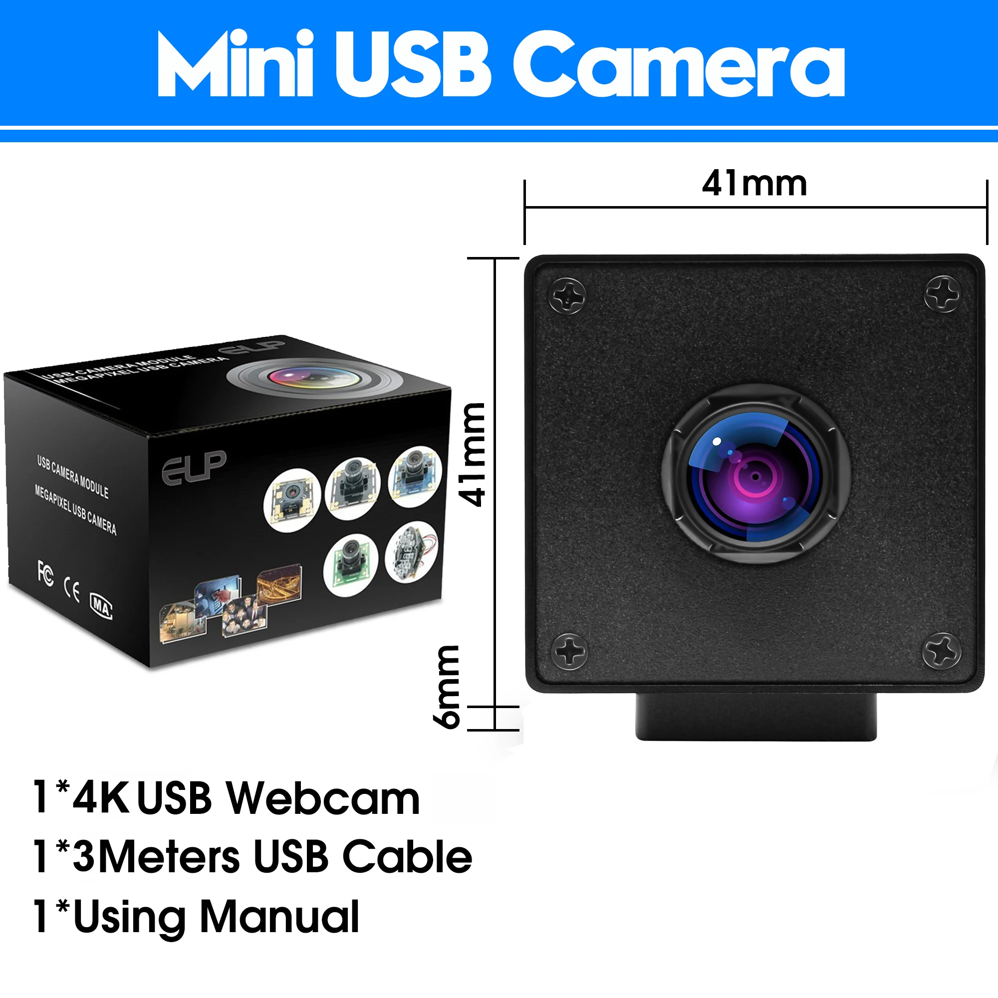 ELP Camera USB 4K Sony IMX415 Wide Angle No Distortion 120degree Webcam ...