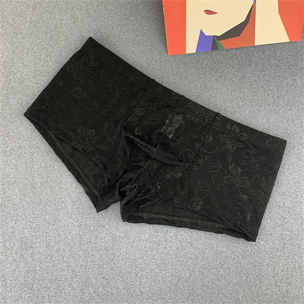 Transparent Underwear Men Pouch Boxer Shorts Carved Floral Ultra Thin ...