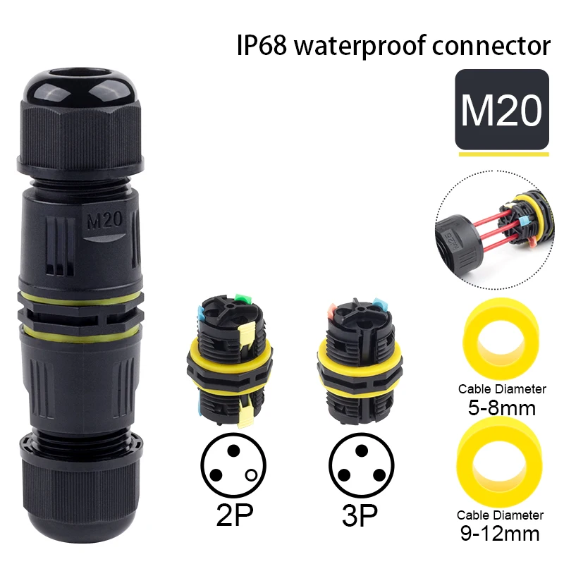 1PCS-IP68-M20-Waterproof-Cable-Connector-2-3-Pin-Quick-Push-in-Wiring ...