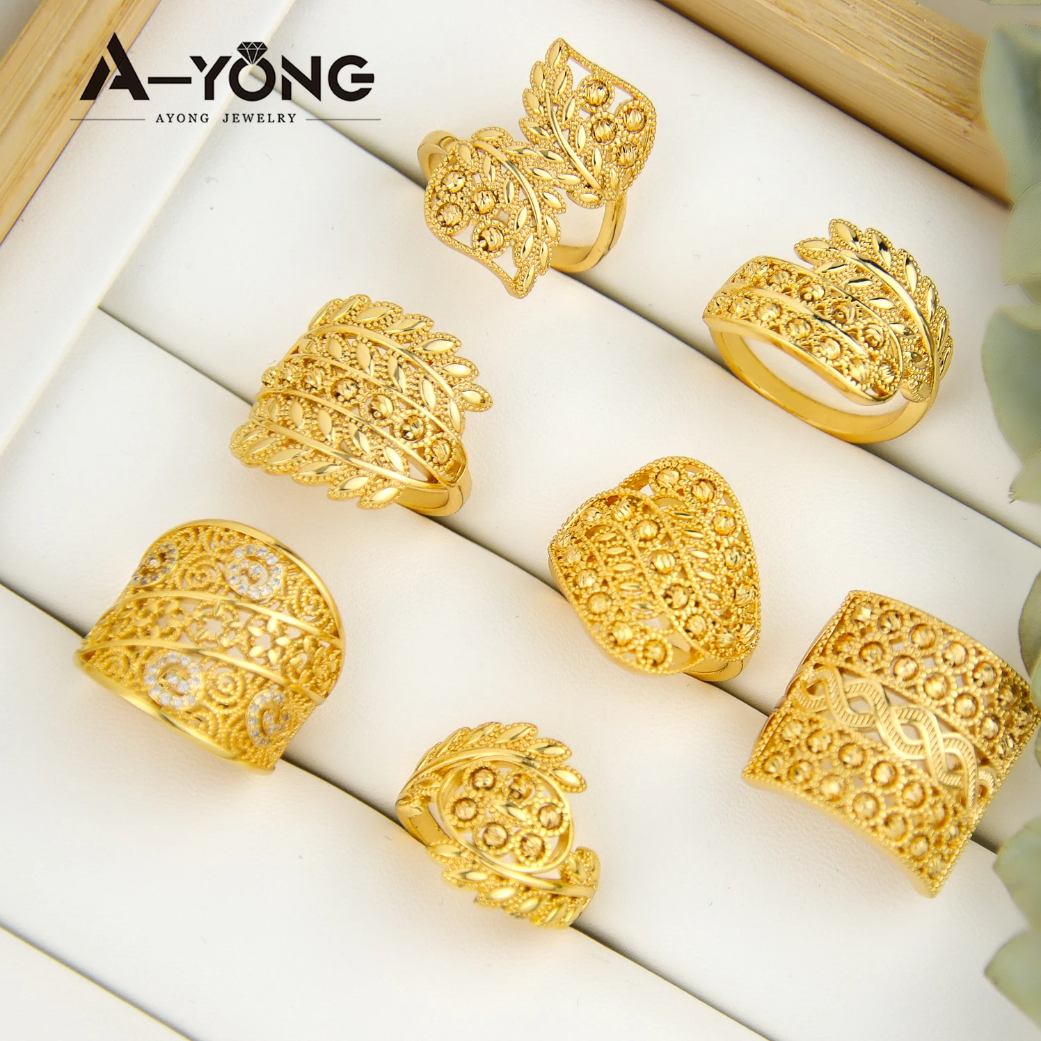 Luxury-Dubai-Wedding-Gold-Color-Rings-21k-Gold-Plated-Cocktail-Ring-for ...