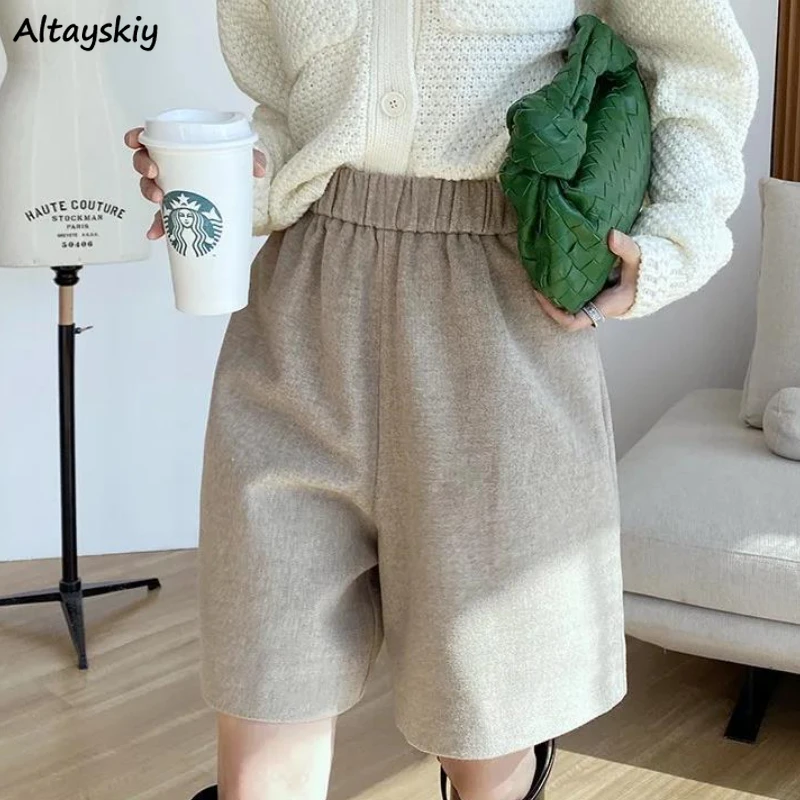 Woolen-Shorts-for-Women-Elastic-High-Waist-Autumn-Winter-Office-Style ...