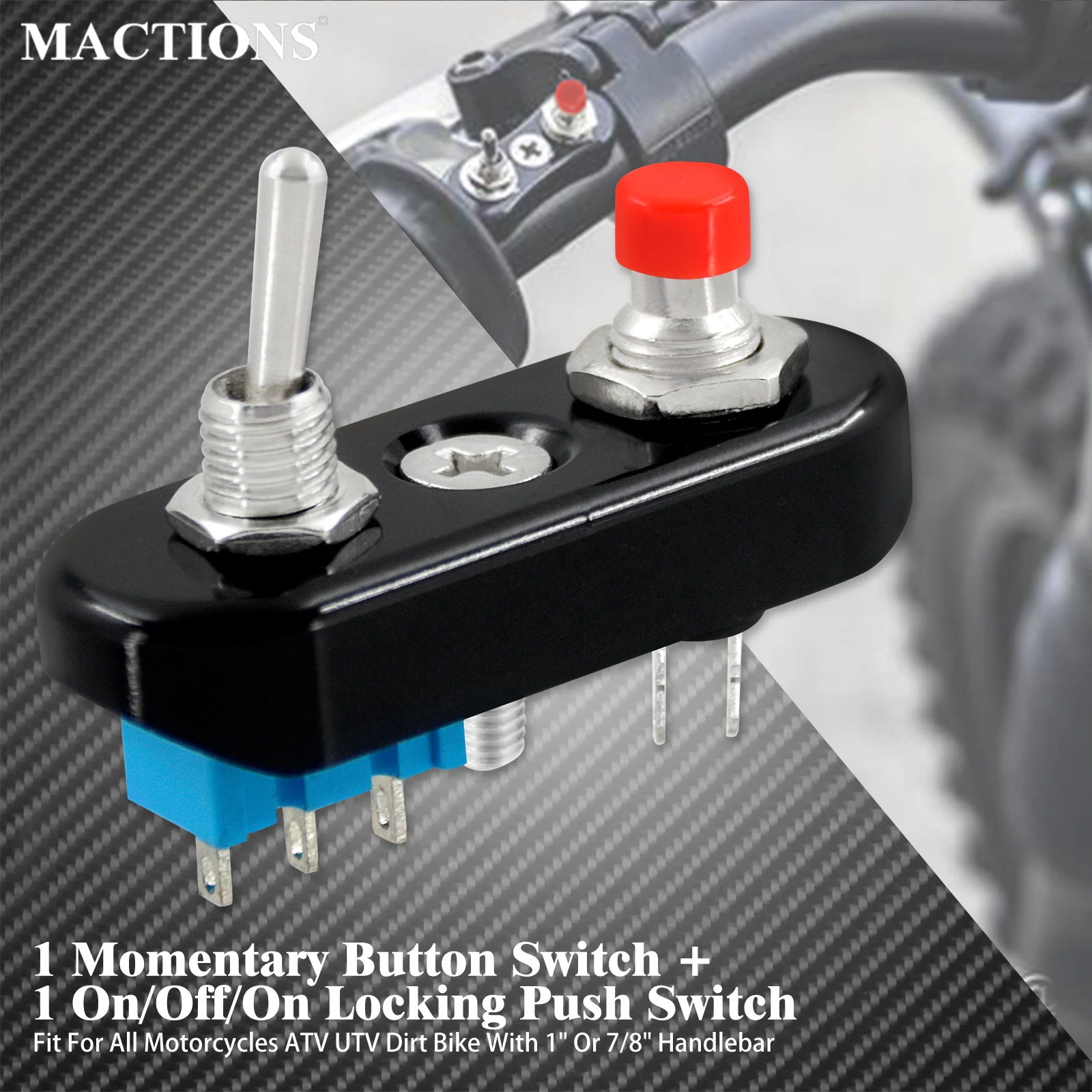 Motorcycle Handbar Control Button Switch 1" 7/8'' ON/OFF/ON Locking ...