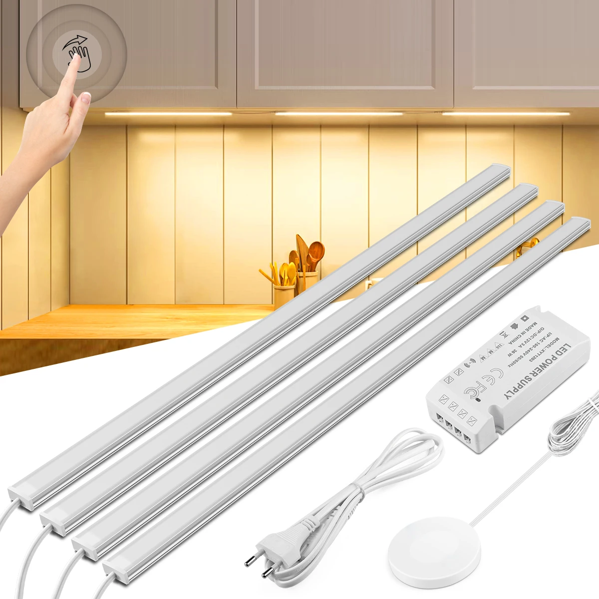 1-6pcs-Kitchen-LED-Under-Cabinet-Light-12V-Penetrable-Touch-Switch-Wood ...