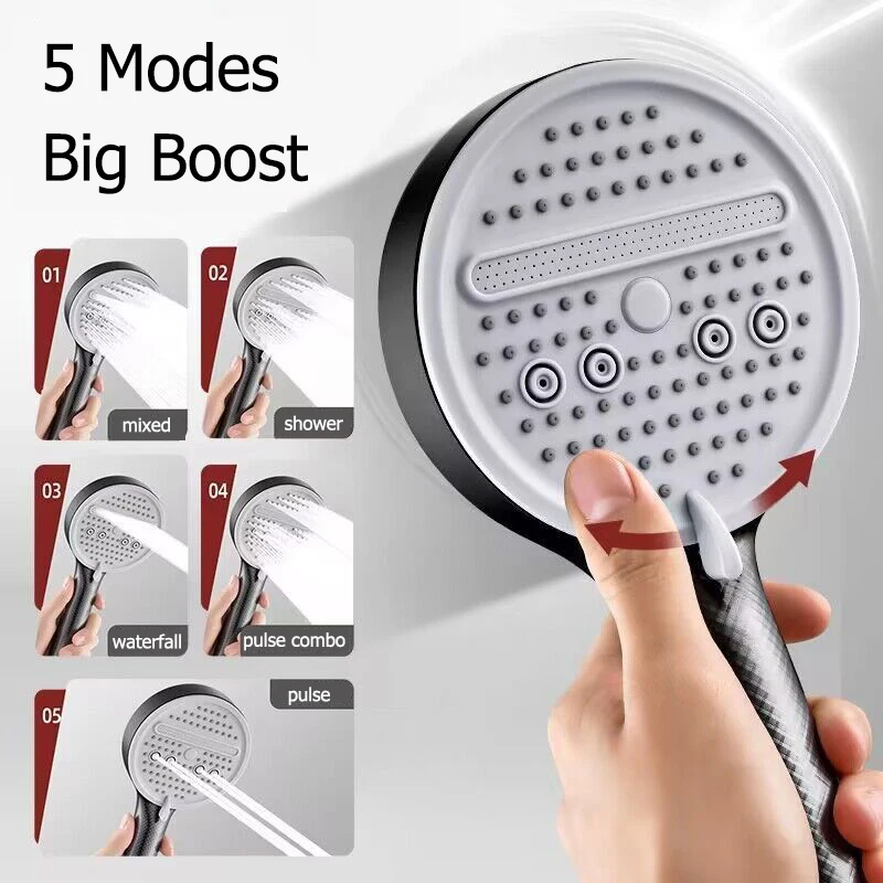 12CM-Large-Flow-Waterfall-5-Modes-Shower-Head-High-Pressure-Showerhead-Portable-Rainfall-Shower ...