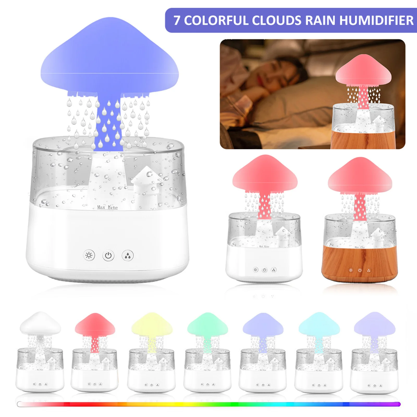 300-450ml-7-Colours-Lights-Cloud-Rain-Humidifier-Raindrop-Humidifier ...
